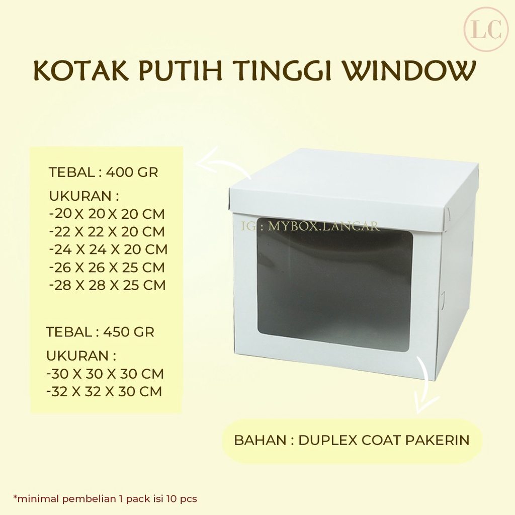 Jual (MIN 5 LEMBAR) BOX TART PUTIH TINGGI 30 X 30 X 30 CM, DUS TART ...
