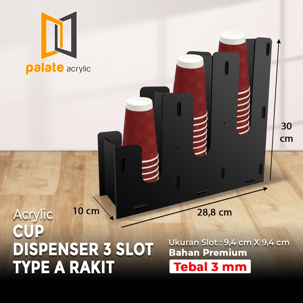 Jual AKRILIK CUP HOLDER DISPENSER / RAK CUP HOLDER 3 SLOT - TYPE A ...