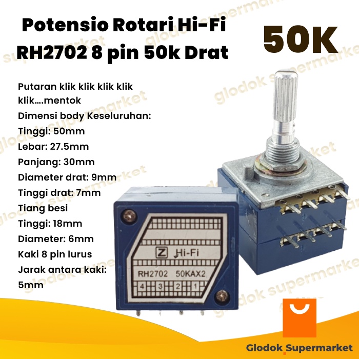 Jual Potensio Rotari Hi-Fi RH2702 8 pin 50k Drat Stereo Kaki 4-4 Lurus ...