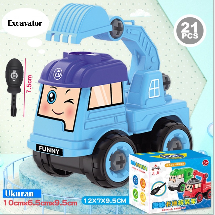 Jual Mainan Anak DIY Mobil Truk Model Kartun Rakit Konstruksi Bongkar ...