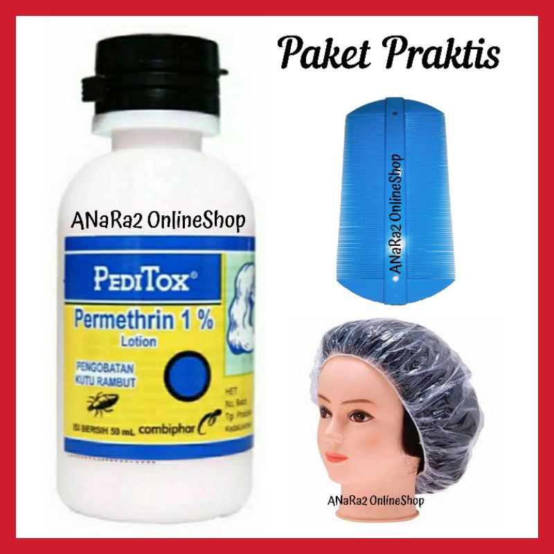 Jual PEDITOX 50 ml Obat Kutu Rambut + Sisir Serit PLASTIK / Shower Cap ...
