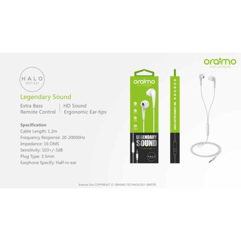 Jual Earphone/Headset Oraimo Legendary Sound Extra bass OEP-E21 ...