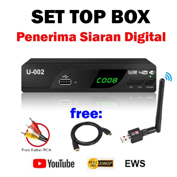 Jual Set Top Box STB DVB T2 Receiver TV Digital Wifi Youtube DVB T2 U-002 | Shopee Indonesia