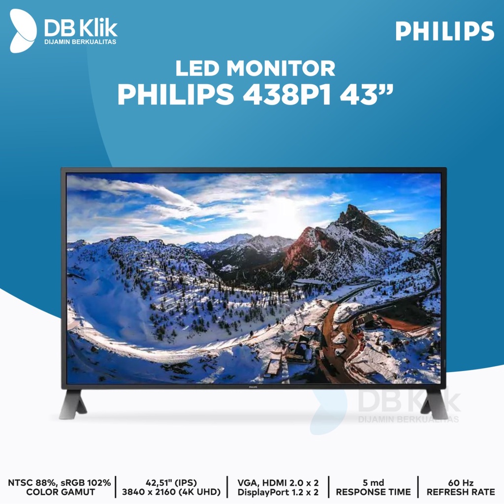 Jual LED Monitor PHILIPS 438P1 43" 60Hz 4K UHD HDMI VGA DP - Philips ...