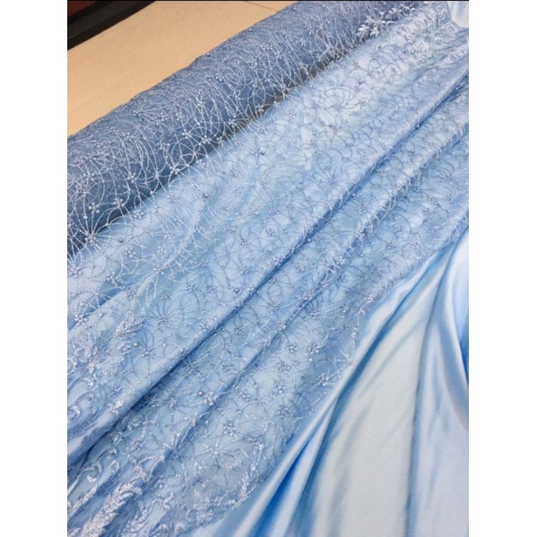 Jual Kain Brukat Brokat Tile Beverly Premium New Series Warna Baby Blue ...