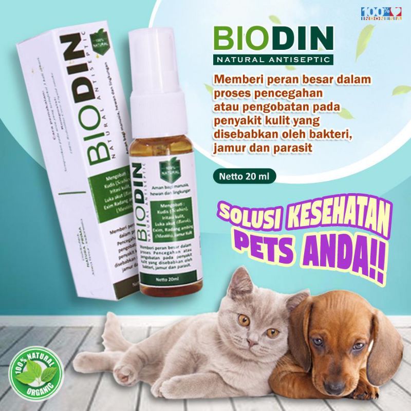 Jual Biodin Spray Antiseptic Obat Jamur Scabies Kucing/Anjing/Mamalia ...