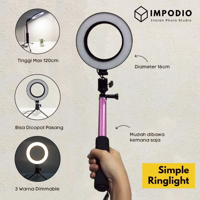 Jual IMPODIO Ring Light 3 in 1 + stand 120cm bisa 3 warna dan terang | Shopee Indonesia