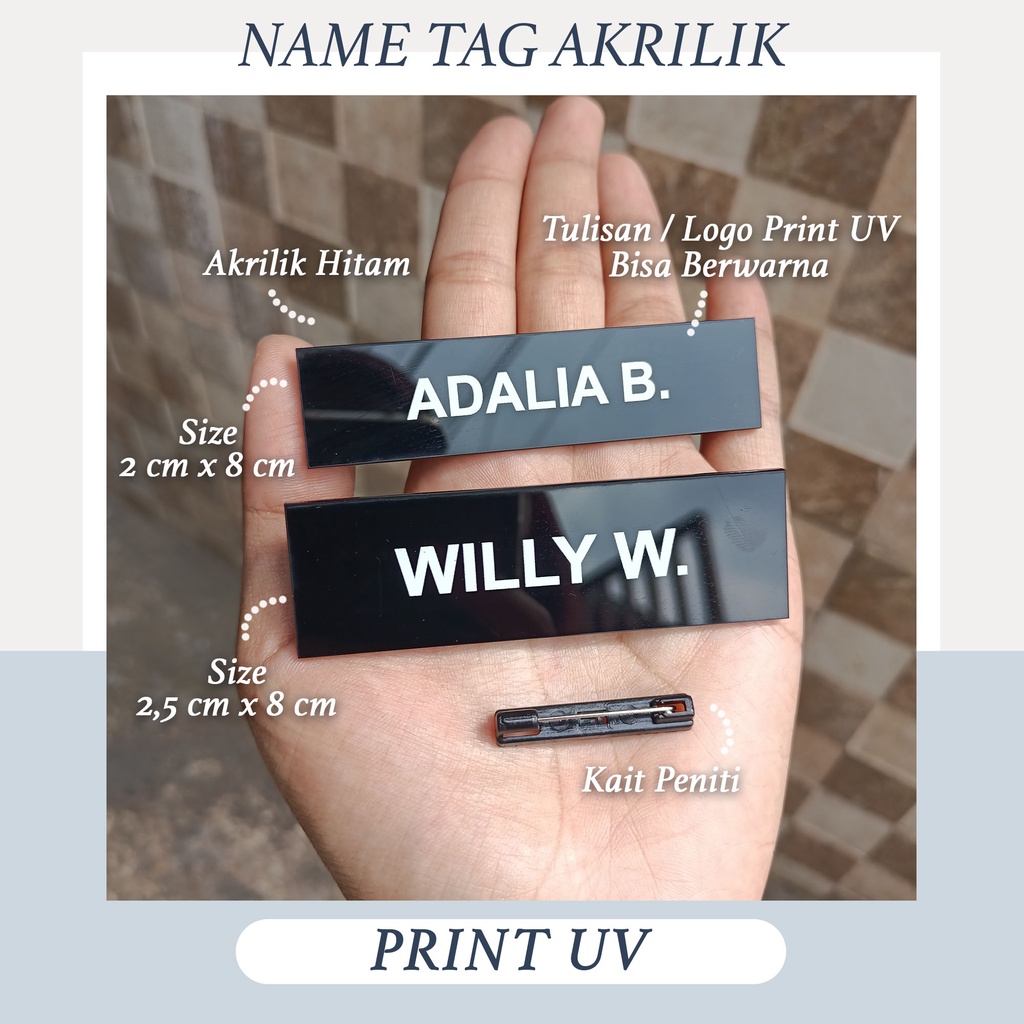 Jual Name Tag Akrilik Custom / Papan Nama Akrilik Print UV / Grafir Bebas Pakai Nama atau Logo ...