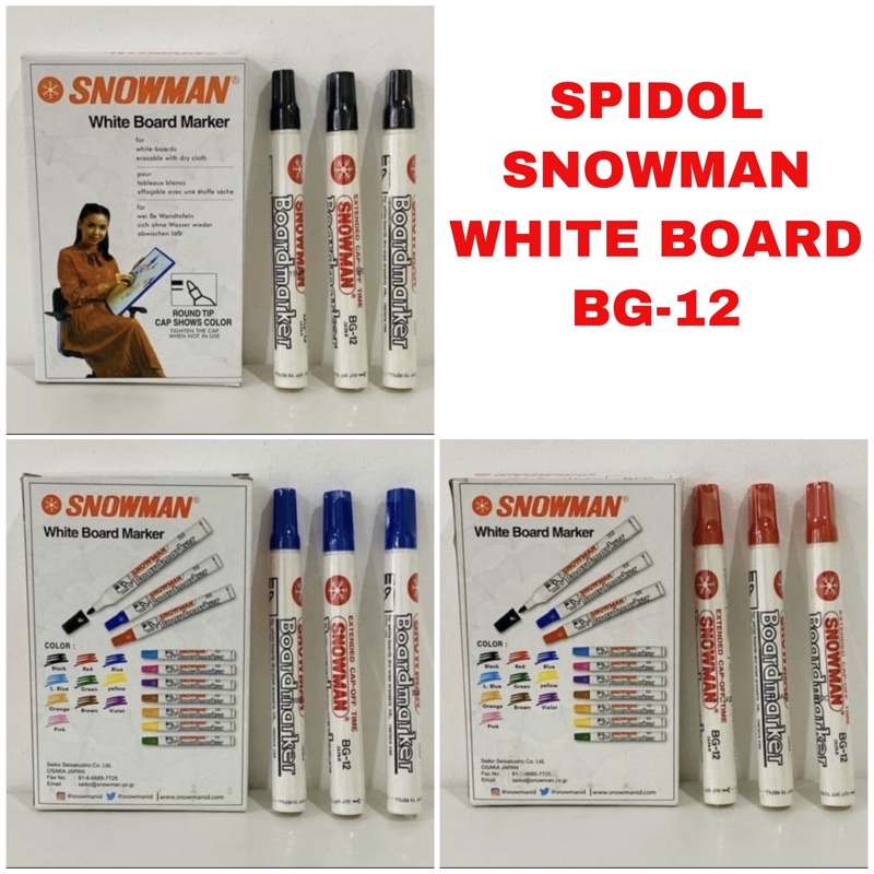 Jual SPIDOL SNOWMAN WHITE BOARD MARKER NO.BG-12 ( HITAM , BIRU , MERAH ...