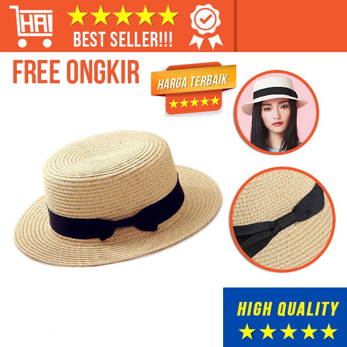 Jual TOPI PANTAI PANAMA STRAW HAT LAKEN STRAWHAT VINTAGE STYLE TOPI SANTAI CEWEK GAYA JADUL ...