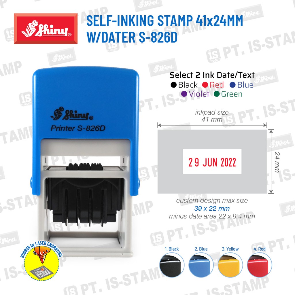 Jual Shiny Self-Inking Stamp 41x24mm w/Dater S-826D | Shopee Indonesia