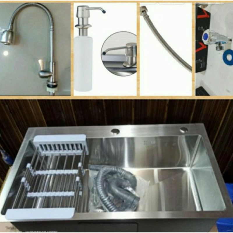 Jual kitchen sink 7545 stainless paket lengkap. sink 1 lubang besar ...
