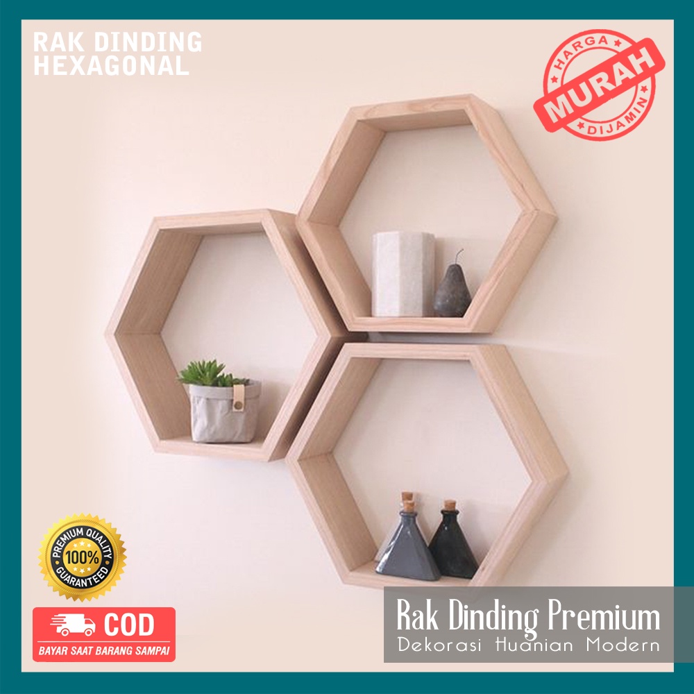 Jual Rak Hexagonal Hiasan Dinding Kayu Rak Kayu Heksagonal Dekorasi