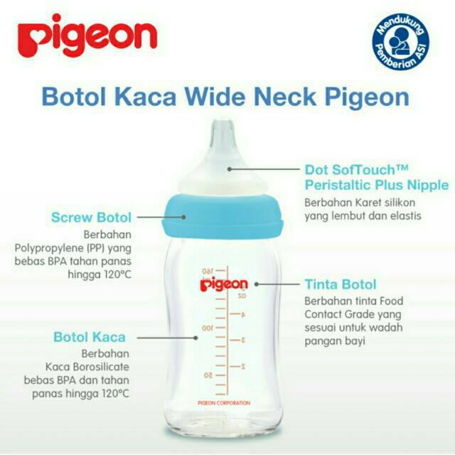 Jual PIGEON Glass 160ml Botol Kaca Pigeon Peristaltic Plus wide neck 240ml / Botol susu kaca ...