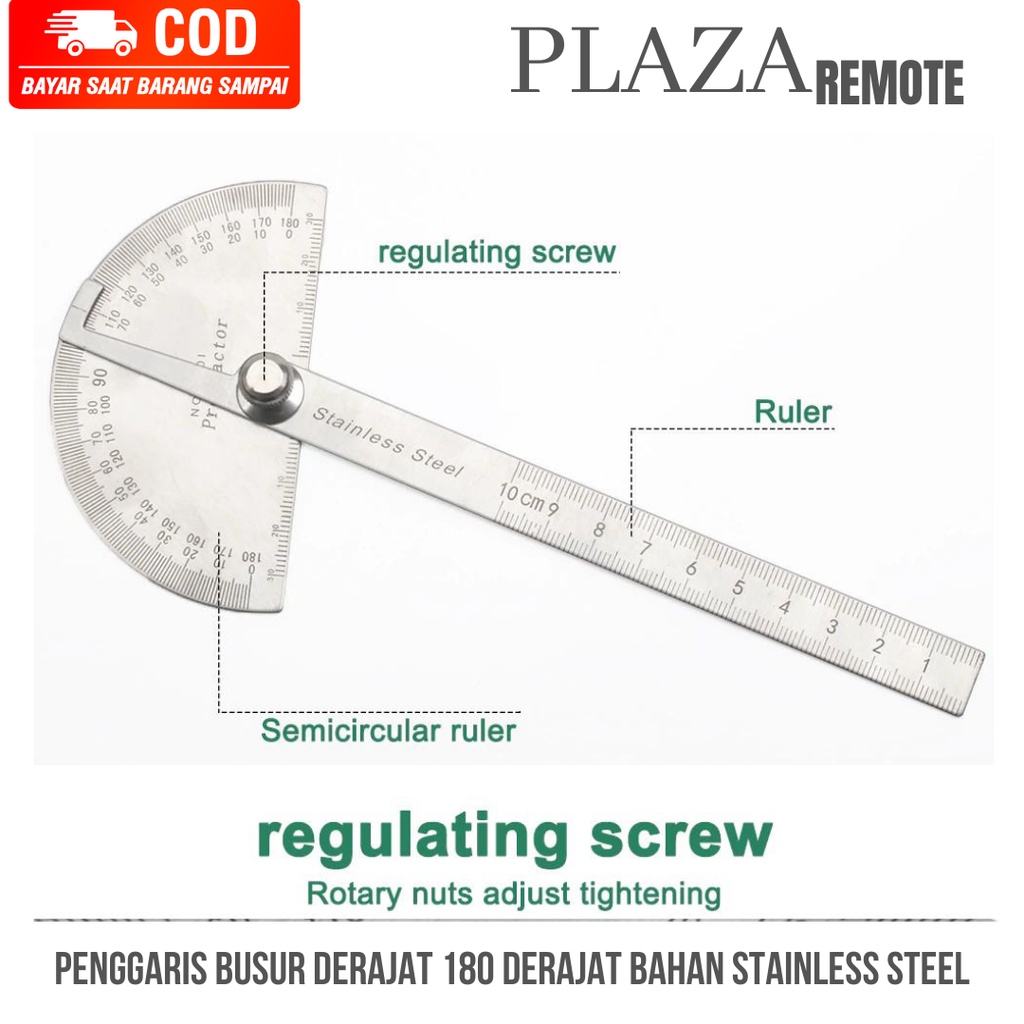 Jual Penggaris Busur Derajat 180 Derajat Bahan Stainless Steel Sudut ...