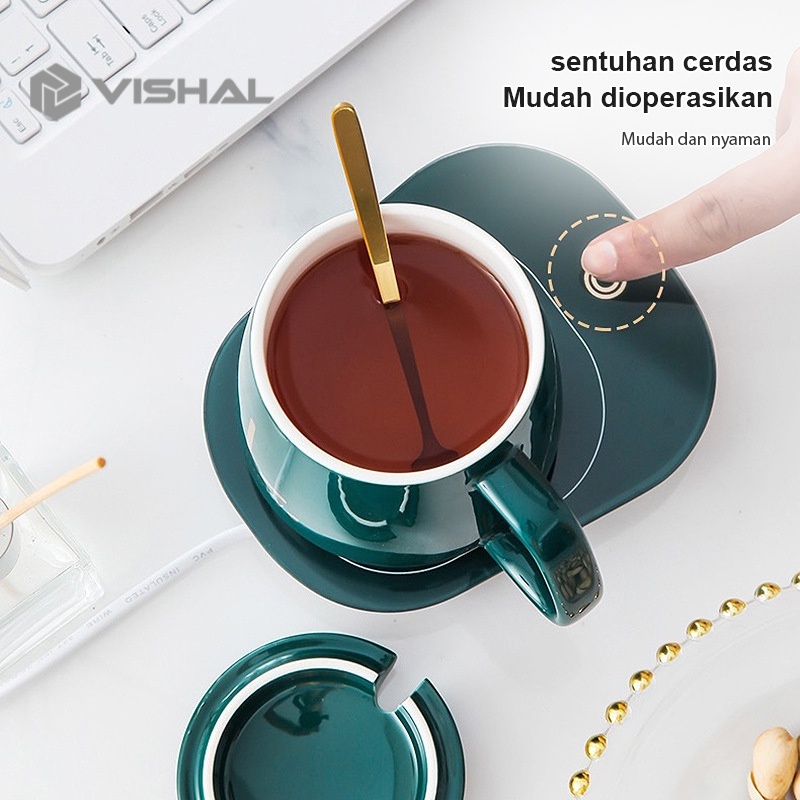 Jual VISHAL Mug Cangkir Elektrik Set Keramik - 55 Derajat Penghangat ...
