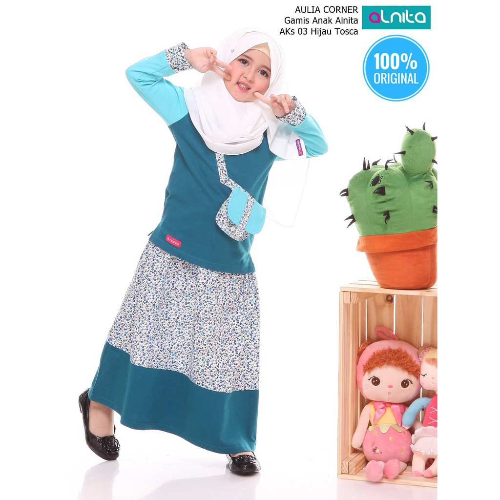 Jual Desain Elegan Gamis Anak Terbaru Alnita AKS 03 Hijau Tosca ...