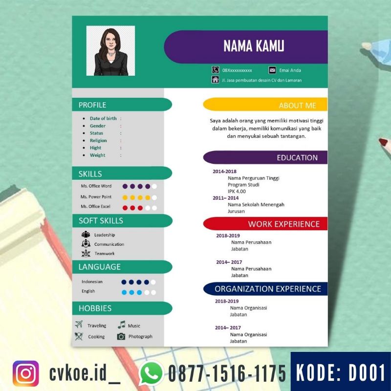 Jual Desain CV menarik dan Surat Lamaran Kerja | Kode D | Shopee Indonesia