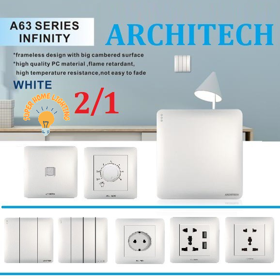 Jual [SHL] SAKLAR ARCHTECH INFINITY WHITE A63 ARCHITECH / STOP KONTAK ...
