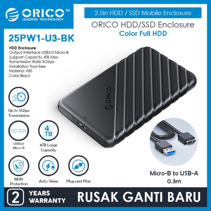 Jual ORICO 2.5 inch USB3.0 Micro-B Hard Drive Enclosure - 25PW1-U3 ...