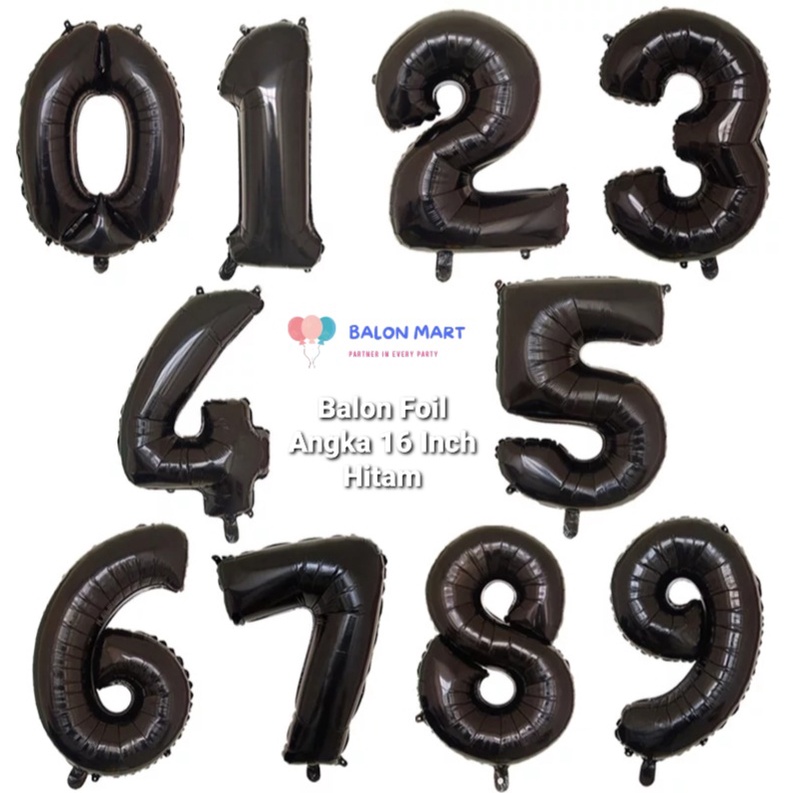 Jual Balon Foil Angka Hitam 16inch/40cm | Shopee Indonesia