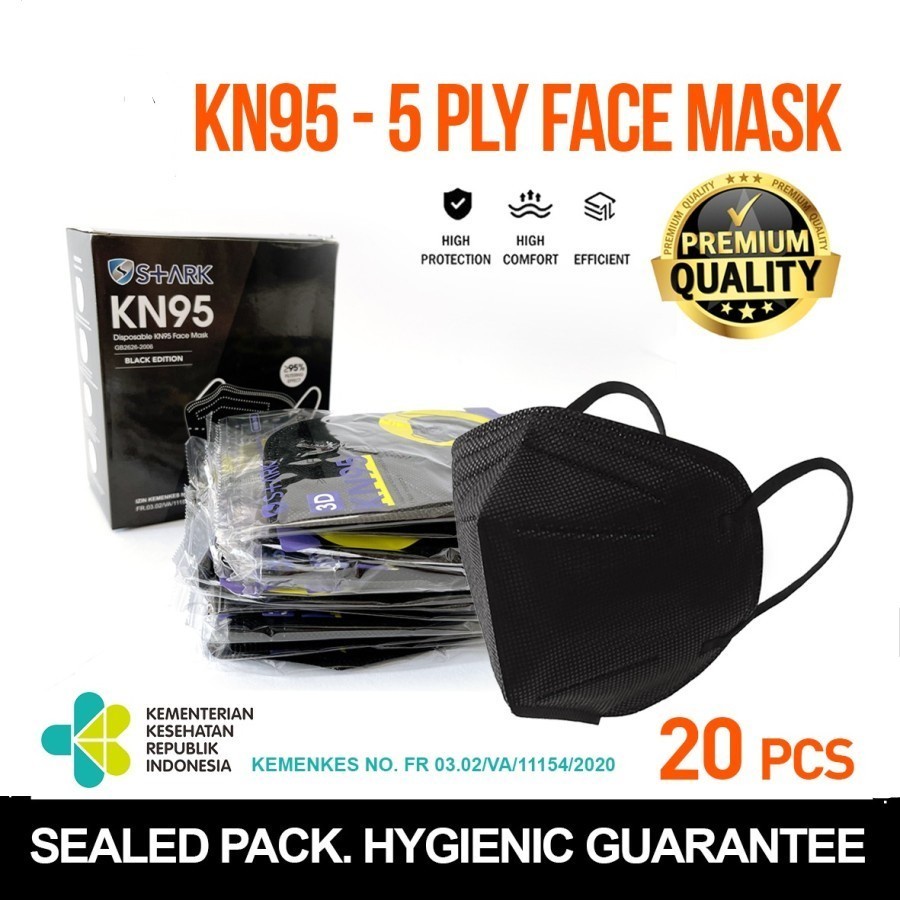 Jual Masker KN95 Black Hitam 5 ply 5ply Kemenkes kn 95 lapis Mask STARK ...