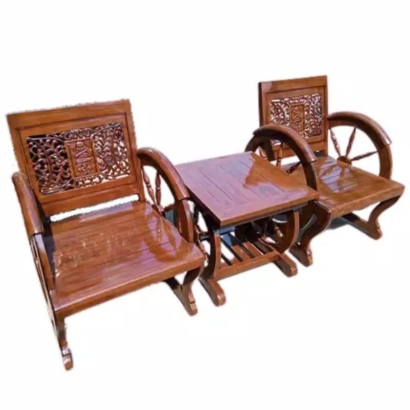 Jual Set Kursi Meja Teras Model Roda Unik Bahan Kayu Jati Kursi Teras ...