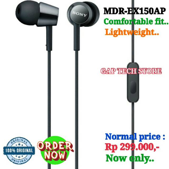 Jual SONY MDR EX150AP - In Ear Headphone with Microphone (Black ...