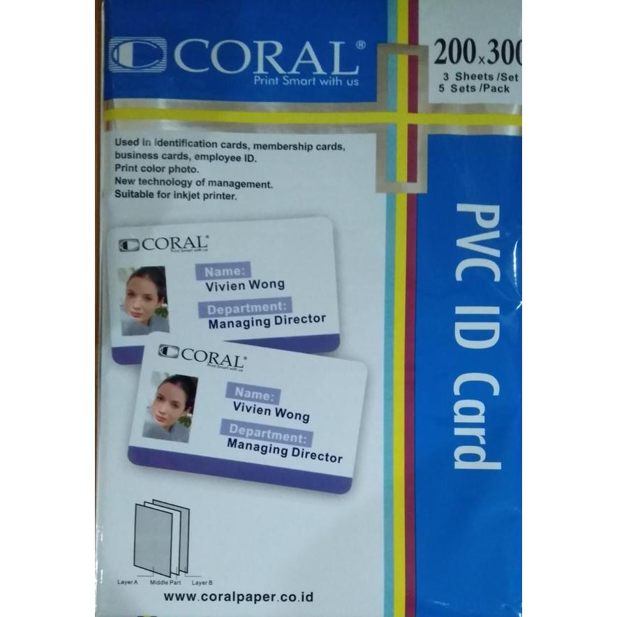 Jual Kertas PVC Bahan ID Card Instan Coral A4 isi 5 Lembar Merk Coral ...