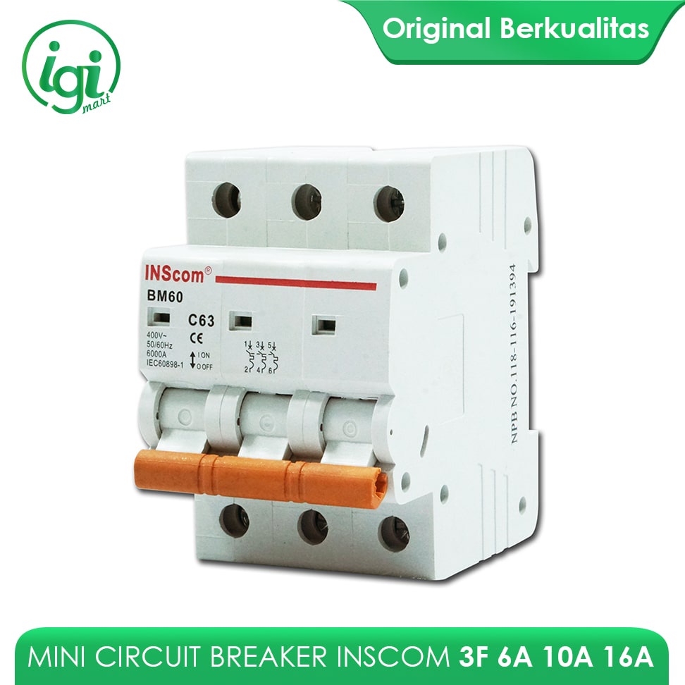 Jual MCB LISTRIK INSCOM 3P 6A 10A 16A / MINI CIRCUIT BREAKER 3 PHASE 3 POLE | Shopee Indonesia