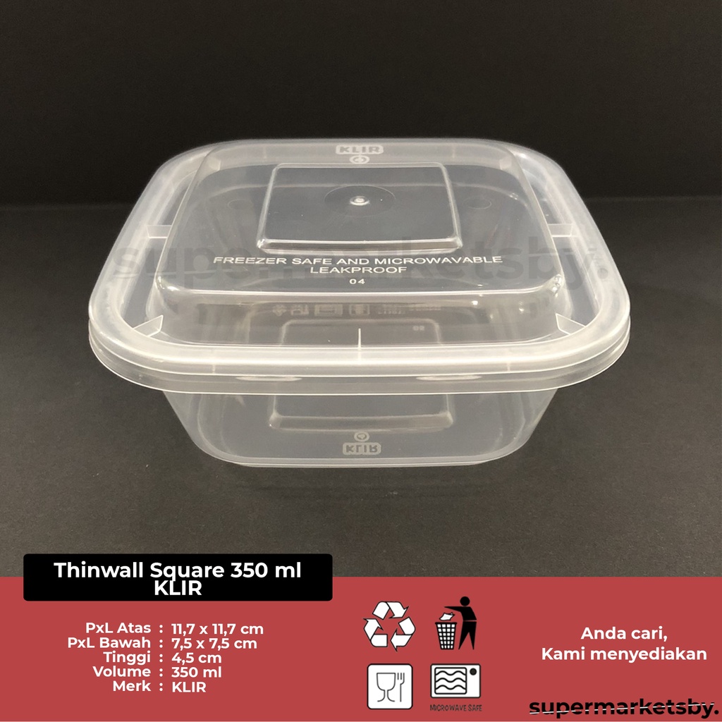 Jual Thinwall Square 350 ml / Food Container 350 ml Transparan KLIR ...