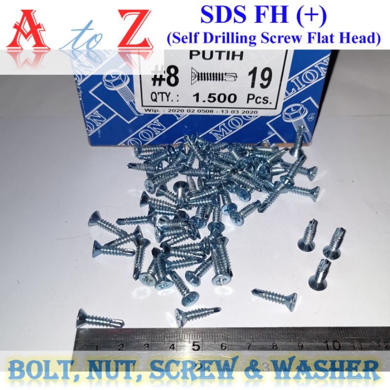 Jual sds fh (+) 8 x 19 mm (1 kotak)/self drilling screw flat head 8 x ...
