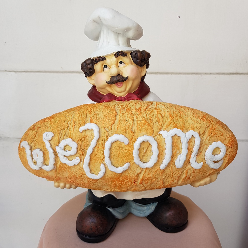 Jual patung pajangan koki chef restoran cafe roti tulisan WELCOME ...