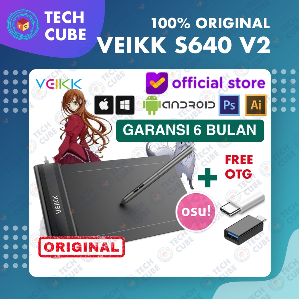 Jual VEIKK S640 Digital Graphic Drawing Pen Tablet Gambar dan OSU 8192 ...