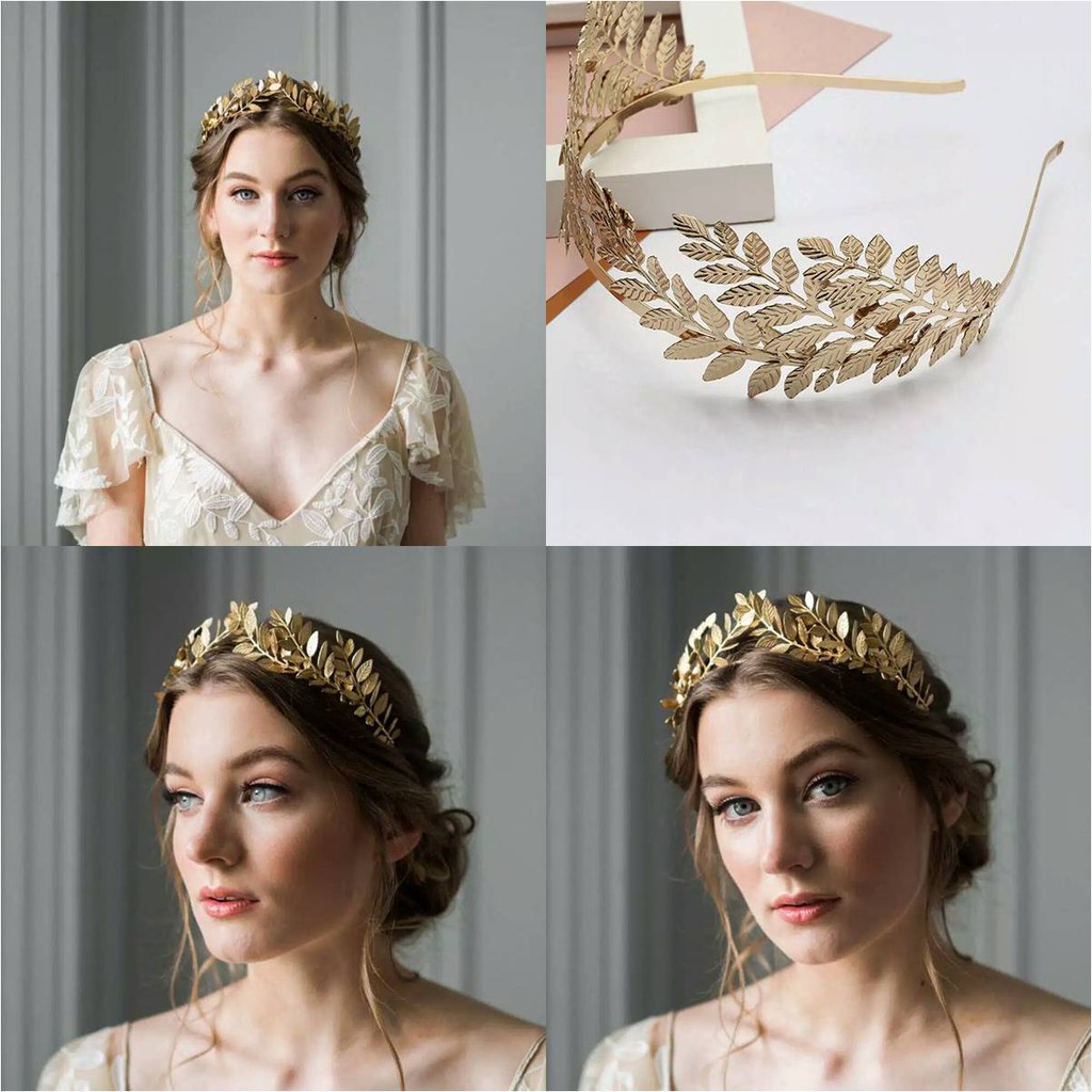 Jual CR0765 - Bando Tiara Ala Yunani / Mahkota Pengantin Daun Gold ...