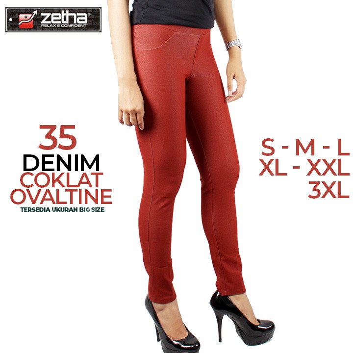 Jual Celana legging zetha warna denim ovaltine untuk wanita harga terjangkau bahan berkualitas ...