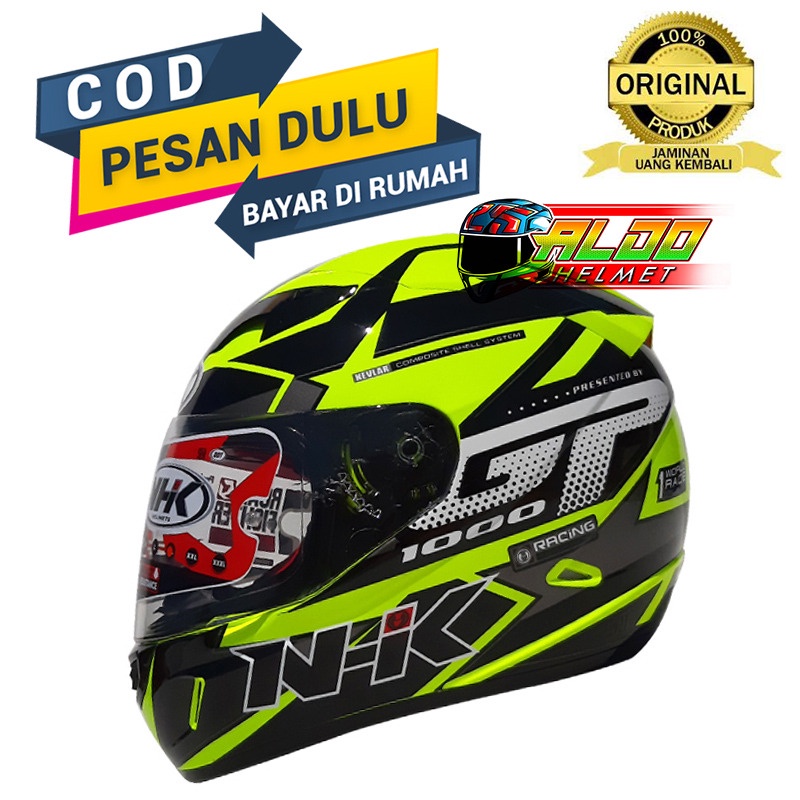 Jual NHK GP 1000 MOTIF GP STAR YELLOW FLUO SILVER | HELM | NHK | GP1000 ...