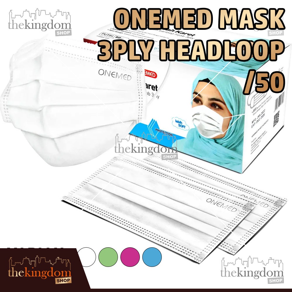 Jual Onemed Mask 3ply Headloop /50 Masker Hijab Bedah Karet Jilbab ...