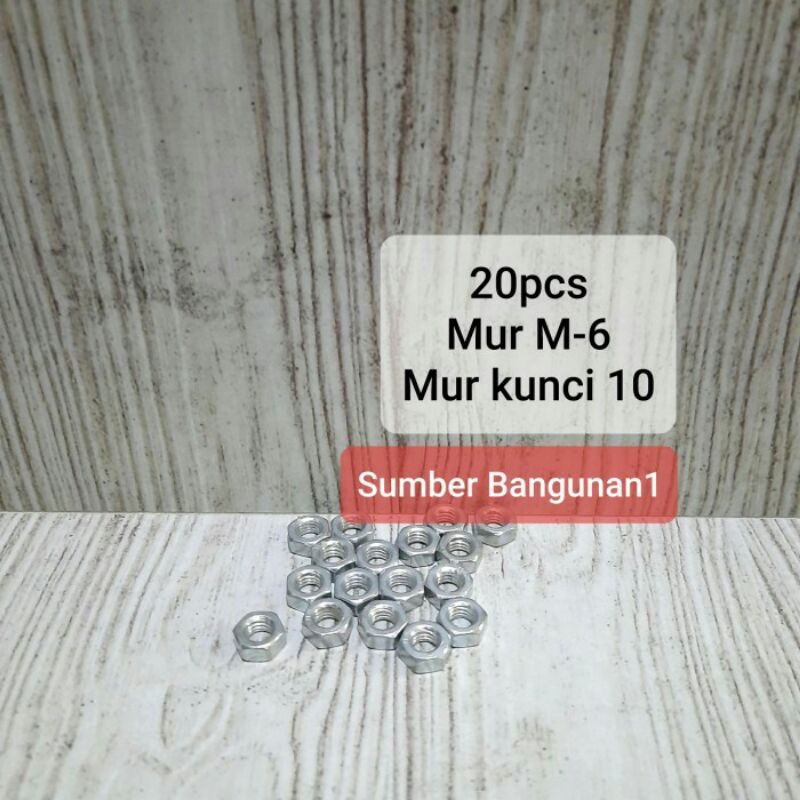 Jual Mur baut M6 (20pcs) mur kunci ring pas 10 putih kuning 6mm ...