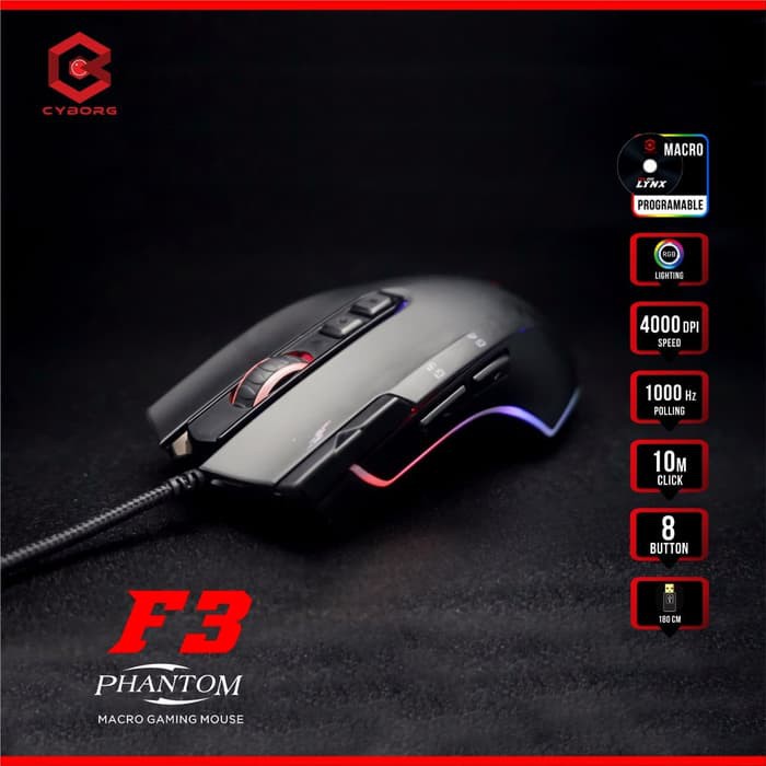 Jual RGB Game Gaming Mouse Cyborg Mouse Gaming Macro 8D RGB F3 Phantom ...