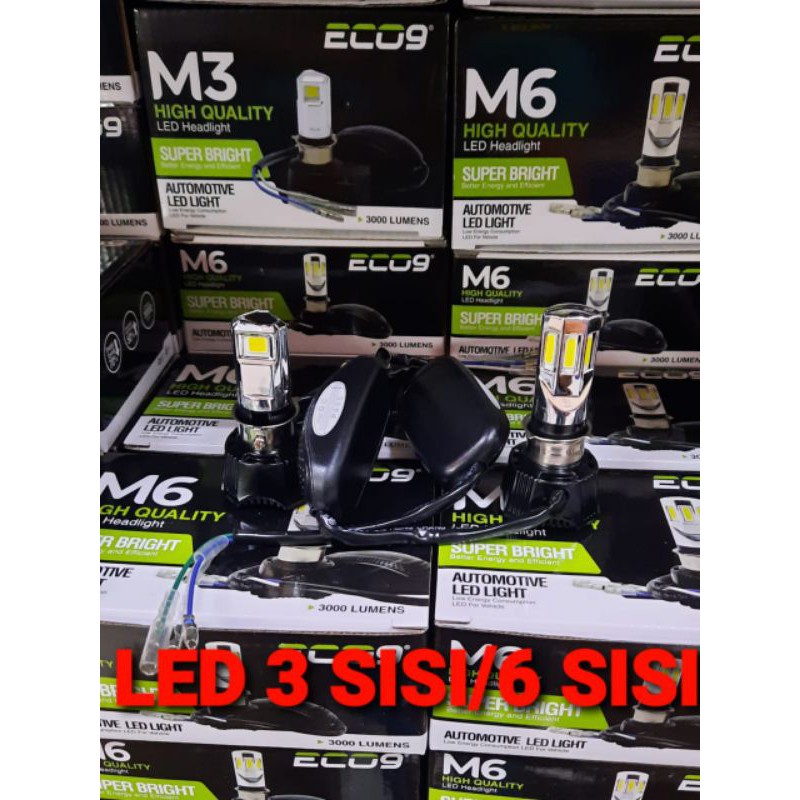 Jual LAMPU DEPAN LED MOTOR 3 SISI/6 SISI NINE ECO 9 LUMINOS H4/H6 AC/DC | Shopee Indonesia