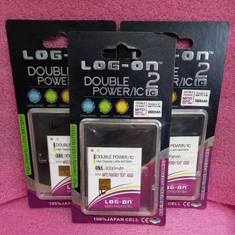 Jual BATERAI LOG-ON DOUBLE POWER/DOUBLE IC ORIGINAL MITO FANTASY TEXT A500 3000MAH | Shopee ...