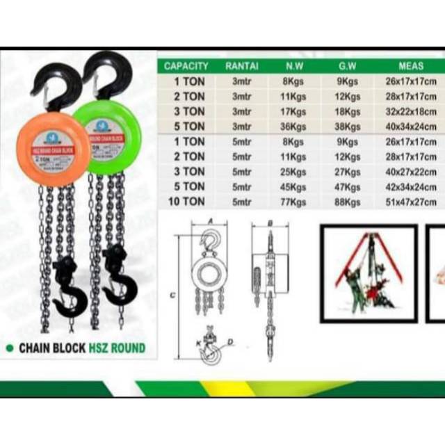 Jual Chain Block And Tackle 1 Ton× 3Meter 1T × 3M | Shopee Indonesia