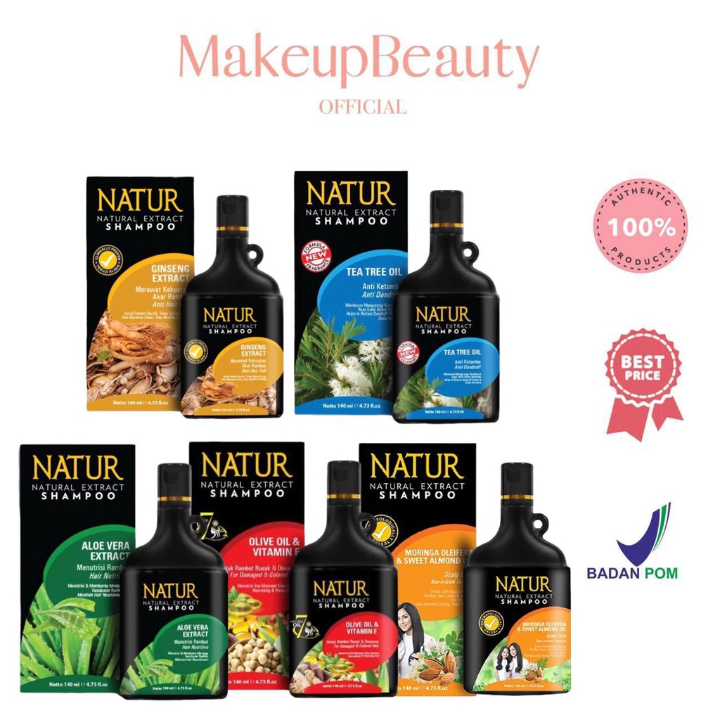 Jual NATUR Hair Natural Extract Shampoo Ginseng | Aloe Vera | Tea Tree Oil | Olive Oil & Vitamin ...