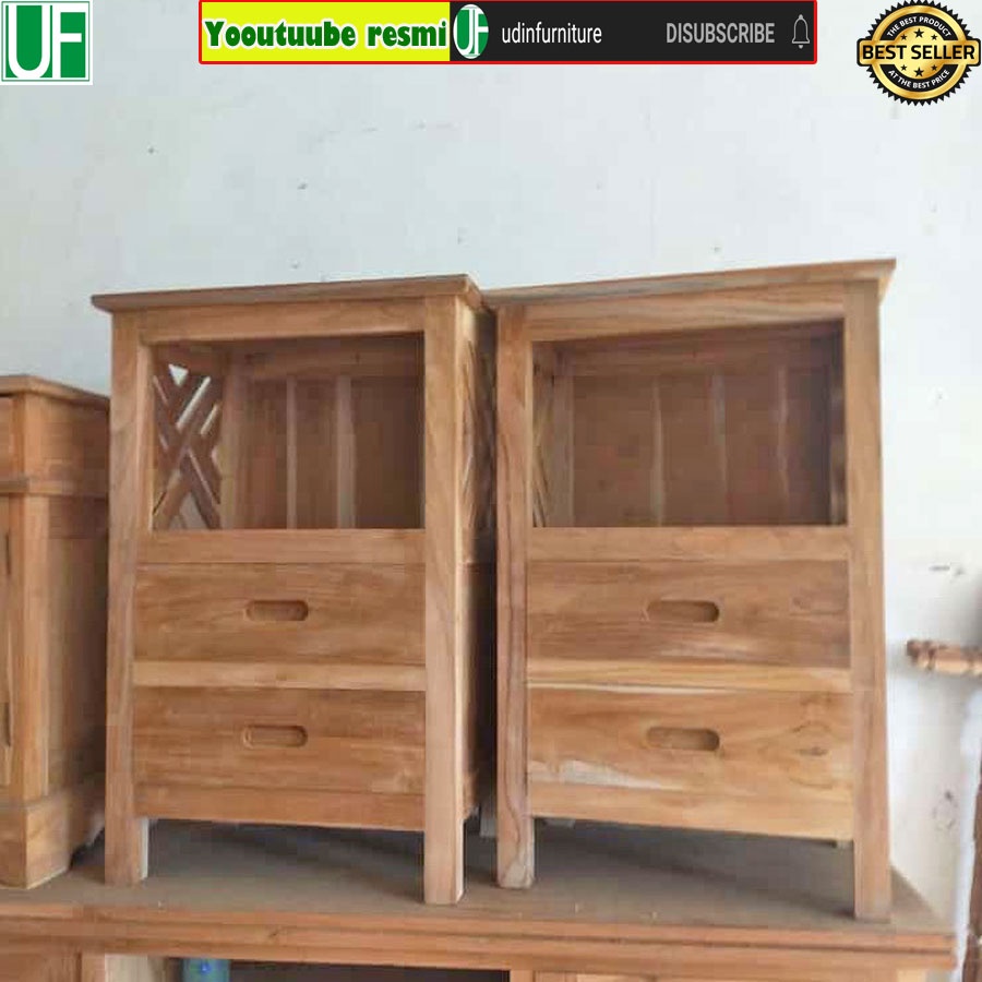 Jual Meja Nakas Minimalis Modern 2 Laci Kayu Jati Mentahan | Shopee ...