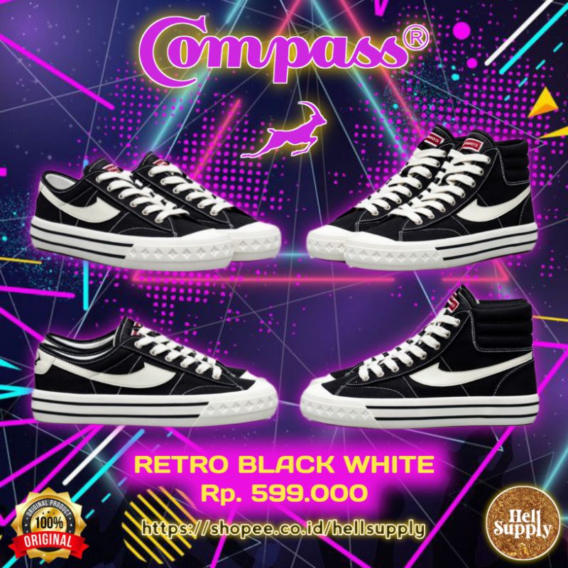 Jual Sepatu Compass Retrograde Low Black White / High Black White (100% ...