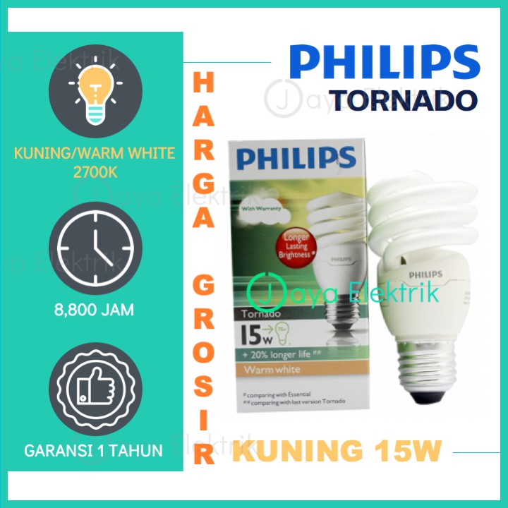 Jual Lampu Philips Tornado 15W 15 Watt 15Watt 15 W Kuning Warm White Grosir - Lampu Spiral Hemat ...