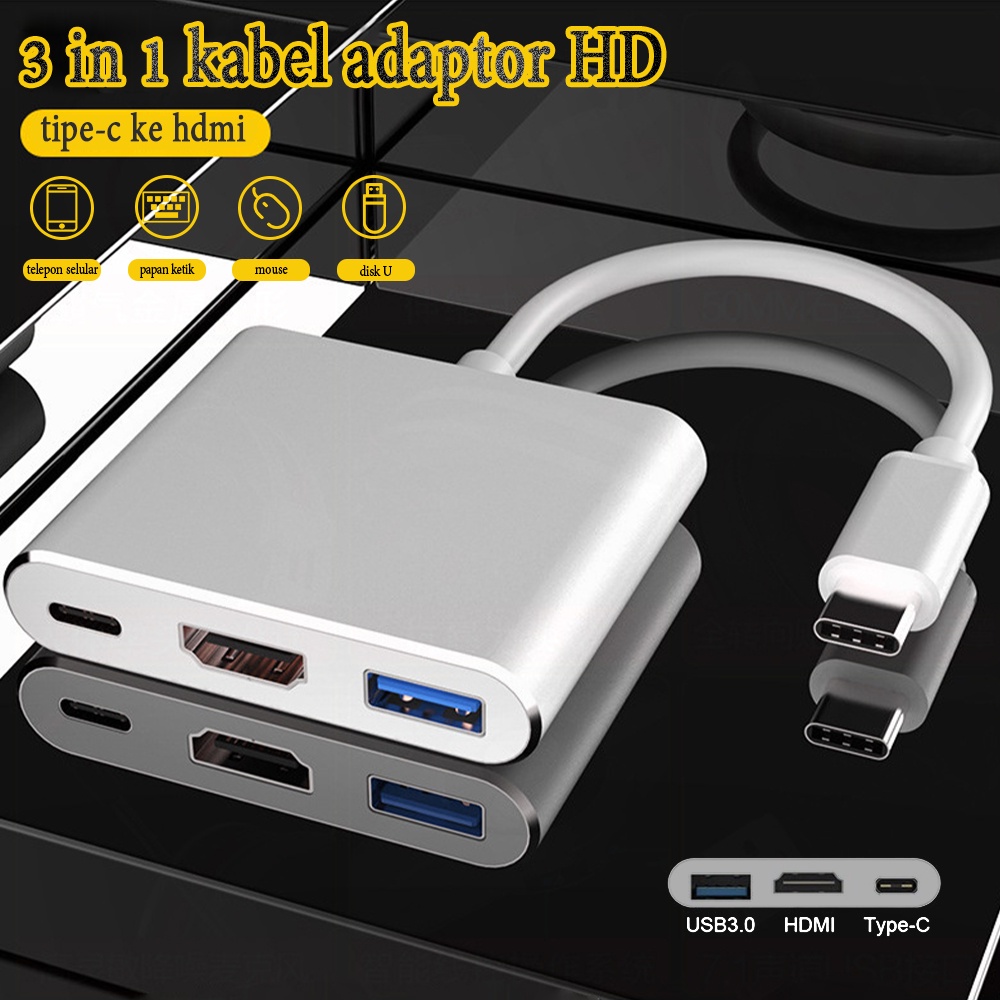 Jual Adapter Converter Konektor USB Type C to 3 in 1 4K HDMI Converter ...