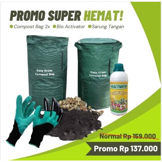 Jual PAKET 2 pcs Compost Bag 80 L & Bio Activator Komposter Tas Kantong ...