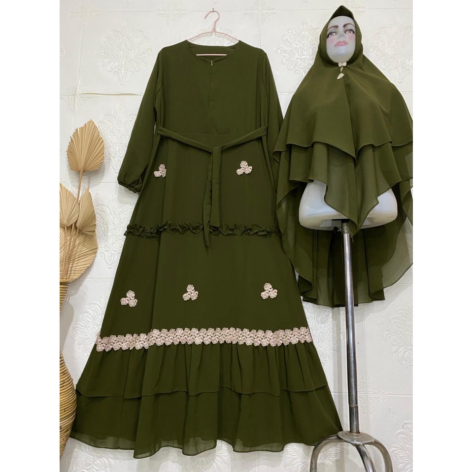 Jual Gamis Syari Ceruty Renda / Gamis Terbaru Mix Renda Bunga Cantik ...